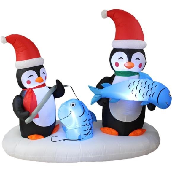 Holiday | 6 Ft Lighted Christmas Inflatable Two Penguins Happy Fishing ...